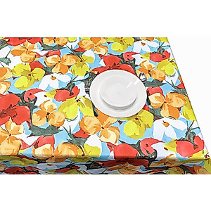 Kovot Floral Tablecloth - 60" x 84" - Washable Water-Resistant Indoor/Outdoor Table Cover for Spring, Summer, and Fall - Vibrant Orange and Yellow Flower Design - Rectangle/Oblong