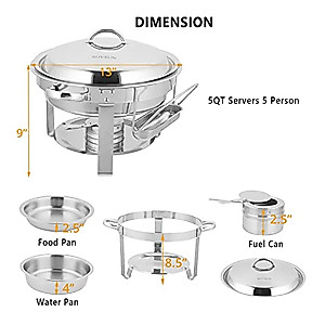 ROVSUN 5 Qt 2 Pack Chafing Dish Buffet Set,Stainless Steel Round Chafers for Catering, Buffet Servers and Warmers Set with Lid Holder & Drip Tray for Wedding Party Banquet Graduation