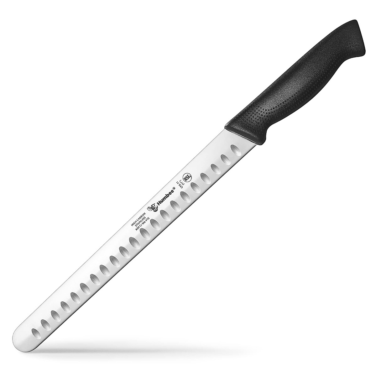 HUMBEE Chef 11-Inch Carving Knife with Granton Edge for Turkey Ham Meat Slicing and cutting NSF Certified CP5-11 Black