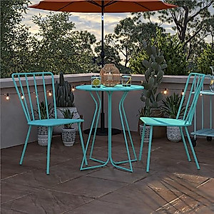 Novogratz Poolside Gossip Collection, Heidi Outdoor/Indoor 3 Piece Bistro Set, Turquoise