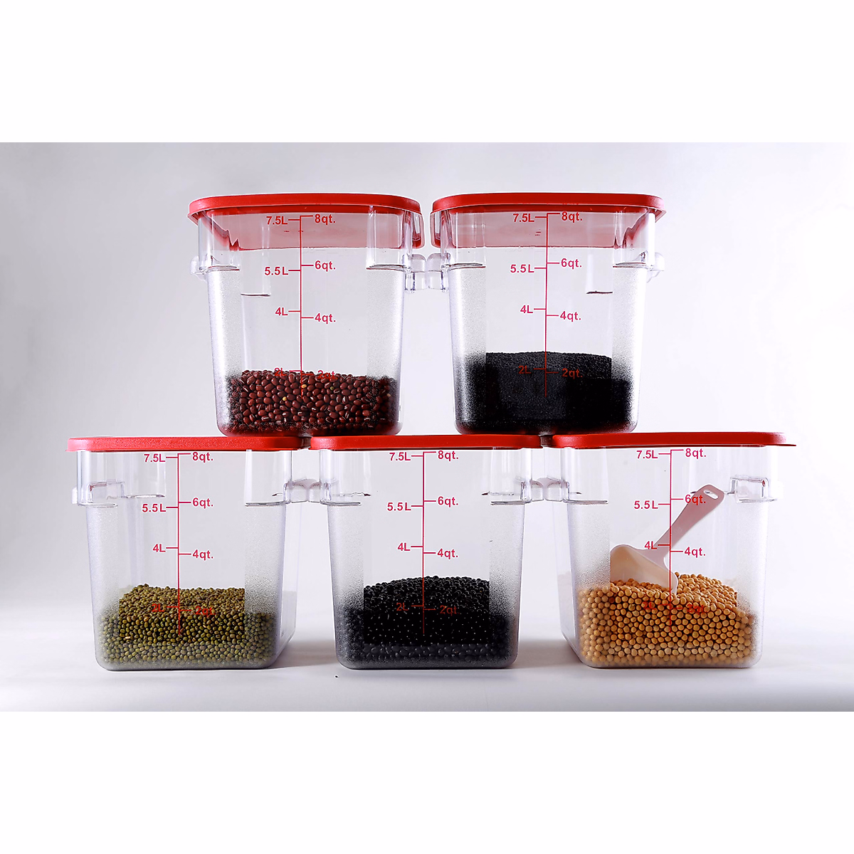 Hakka 8 Qt Commercial Grade Square Food Storage Containers With Lids,Polycarbonate,Clear - Case of 5