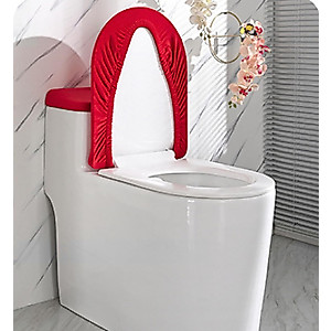 Toilet Tank Lid Cover and Toilet Lid Cover, Bathroom Toilet Lid Seat Cover Set,Toilet Protector Cover，Stretch Washable Spandex Fabric, Fits Most Toilet Tanks & Lids，Hotel and Home，Red (5)