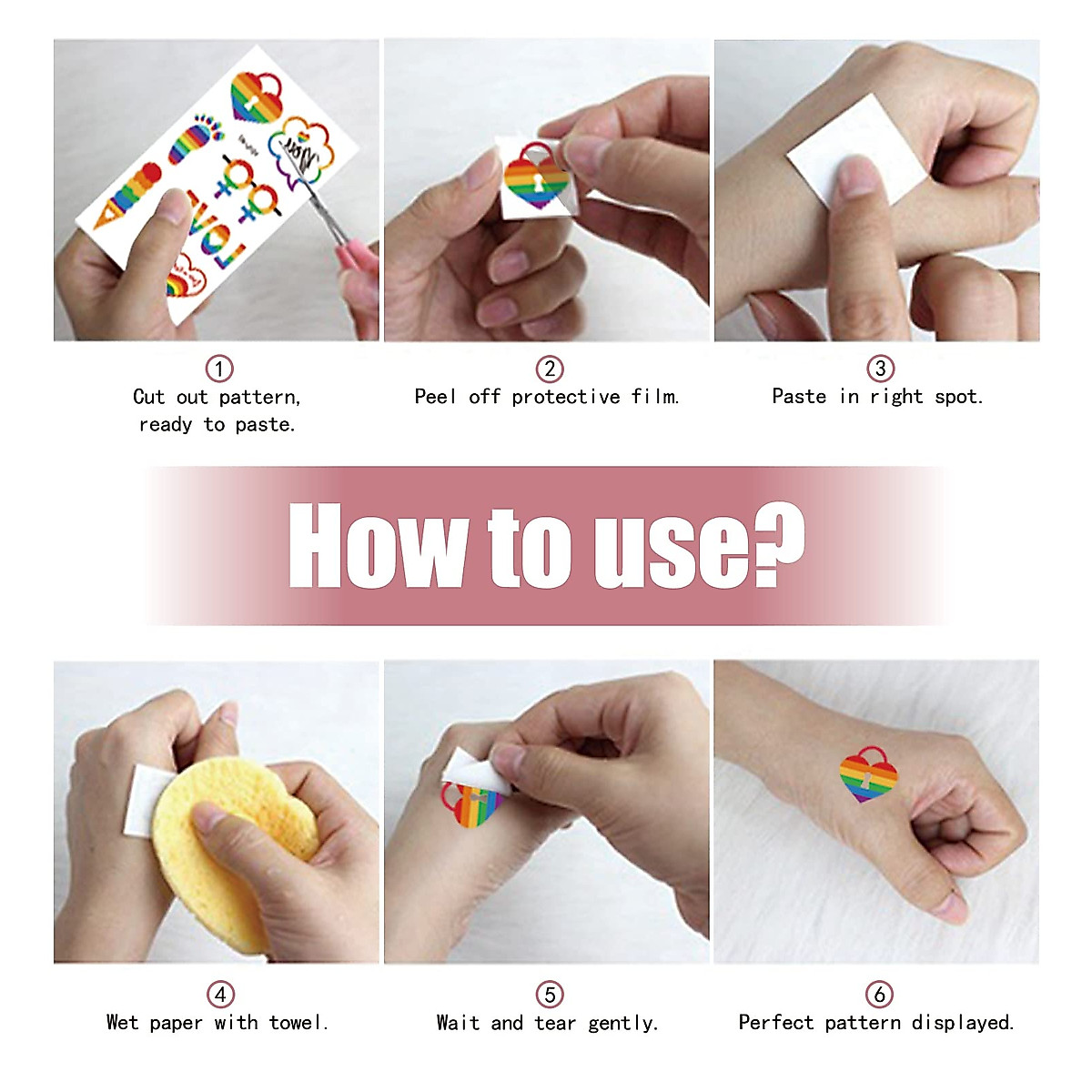 200+ Pcs Pride Tattoos,Gay Pride Tattoos, 20 Sheets Pride Temporary Tattoos, Waterproof Rainbow Flag Tattoo Stickers for Pride Equality Parades and Celebrations