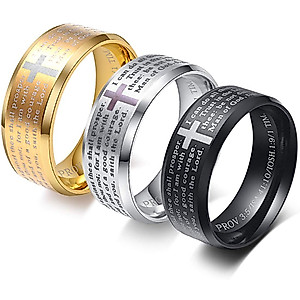 Rinspyre 8MM Stainless Steel Cross Rings for Men Women Bible Verse Philippians 4:13 Jewelry Wedding Bands Silver/Black/Gold (Gold, 6)
