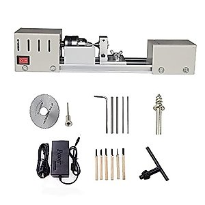 Professional mini Lathe Machine, Lathe Tools Woodworking Machine, Lathe Beads Polisher, CNC DIY Woodworking Wood Lathe Machine (Silver)