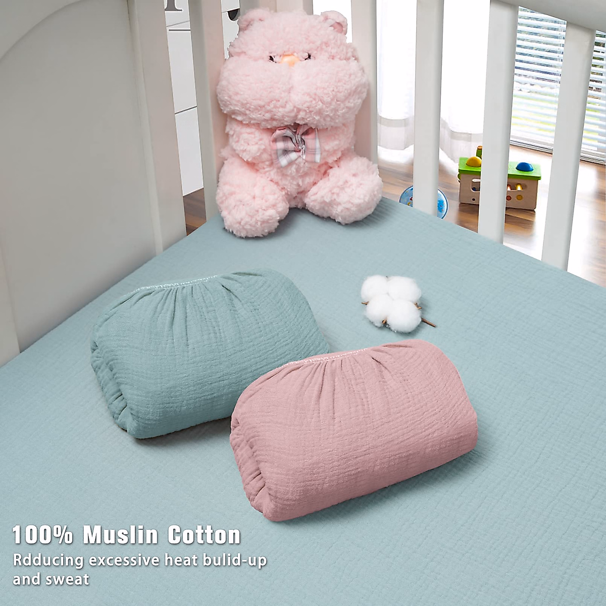 BSTOPPT 2 Pack Muslin Crib Sheets，Fitted Crib Mattress Sheets for Boys and Girls，28"x 52" (Grey & White)