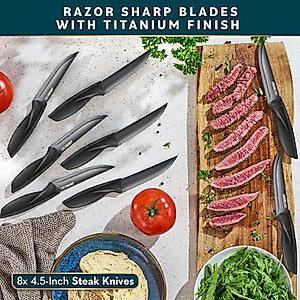 Home Hero Kitchen Knife Set with Sharpener - High Carbon Stainless Steel Knife Block Set with Ergonomic Handles (16 Pcs - Dark Wood)