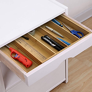 konfuny Bamboo Kitchen Drawer Organizer for Utensils Silverware Holder- Perfect Size Adjustable Cutlery Tray,Drawer Dividers for Flatware and Kitchen Utensils(6-8 Slots)