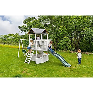 Avenlur Craftsman Modern Swing Set - Outdoor Backyard Swing: Montessori Waldorf Style Slide, Clubhouse, Fort, Gymnastic Bar, Rock Climb Wall, and More for Kids' Imaginative Play - ASTM Cert. - 3-11yr