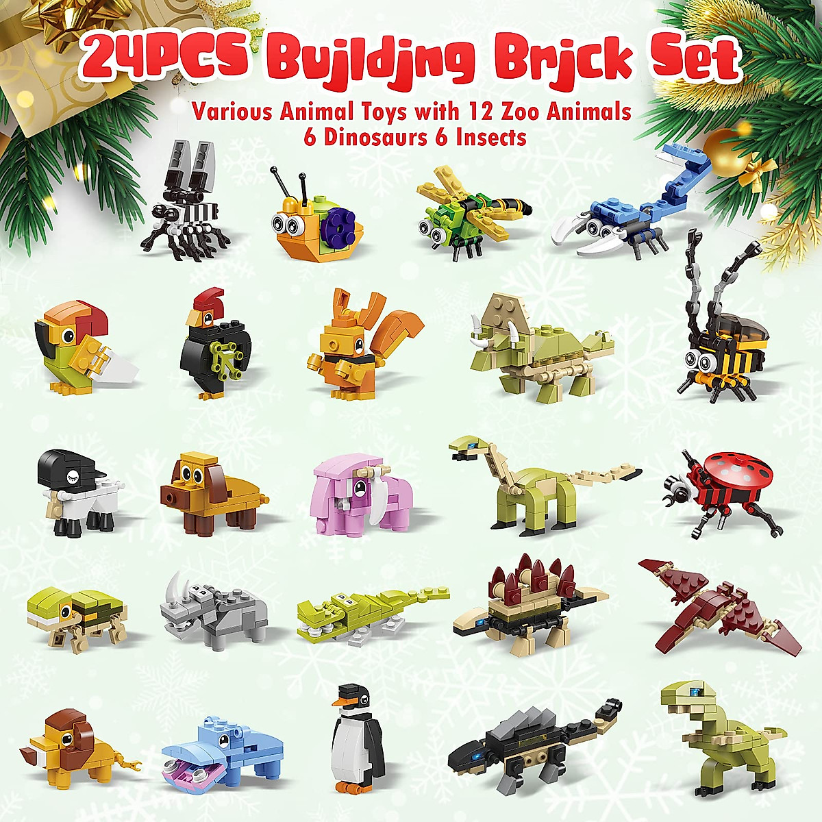 Advent Calendar 2023 Kids Toys, 24 Days Animal Building Blocks Christmas Countdown Calendar, Advent Calendars Surprise Christmas Gifts for Kids Dinosaur Toys for Boys Girls Age 4 5 6 7 8-12 Years Old