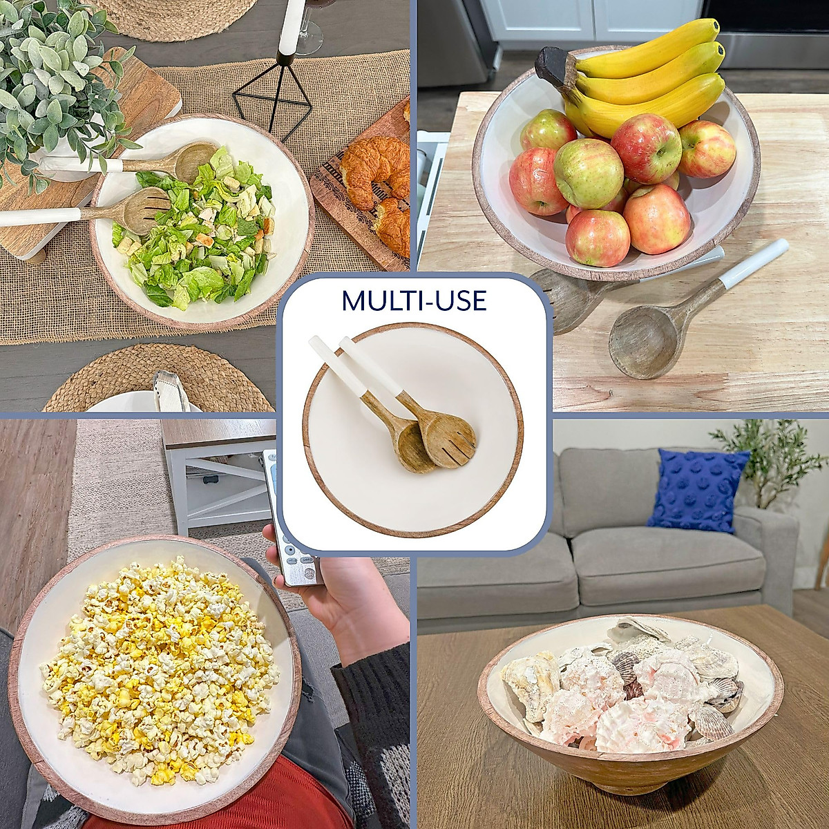 AuldHome Wooden Salad Bowl Set (Large Serving Bowl w/Utensils); Salad Serving Set in Mango Wood