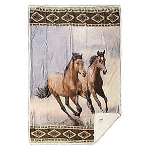 Carstens Wild Horses Western Plush Sherpa Throw Blanket 54'' x 68'', Brown