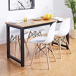 CangLong , Modern Mid-Century Side Chair with Natural Wood Legs for Kitchen, Living Dining Room, White