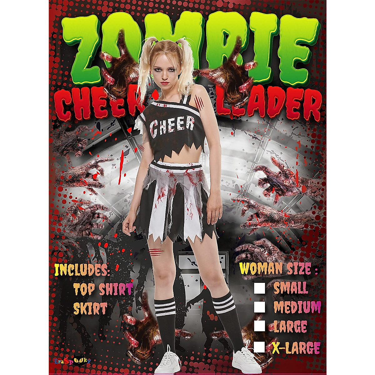 EraSpooky Zombie Cheerleader Costume Women Halloween Bloody Dress