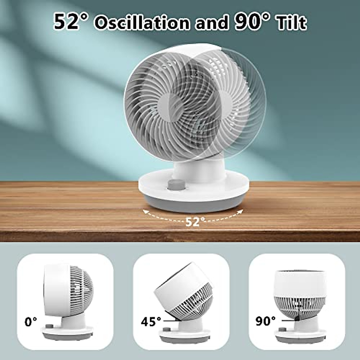 LifePlus Air Conditioner Fan, 90° Tilt & 52° Oscillating Fan with 3 Wind Speeds, 8 Inch Quiet Air Circulator Fan Powerful Airflow, Portable Personal Fan for Room Office Dorm