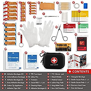 Mini First Aid Kit, 100 Pieces Water-Resistant Hard Shell Small Case - Perfect for Travel, Outdoor, Home, Office, Camping, Hiking, Car (Black)
