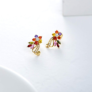 14K Real Gold Flower Stud Earrings for Women,Yellow/Rose Gold Created Moissanite Flower Leaf Stud Wrap Earrings,Christmas Birthday Present for Wife Mom