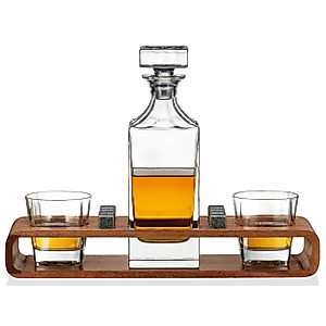 ROCKSLY Whiskey Stones Gift Set for Men | Whiskey Decanter Set With Wood Stand | Bourbon Decanter with Scotch Glasses, 8 Granite Whiskey Stones| Ideal For Whiskey Lovers | Gift Set For Dad, Boyfriend