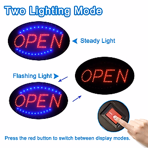 KEBE LED Open Sign, Bright High Visibility Advertisement Board Electric Display Sign Flashing Light for Business Walls Window Shop Bar Hotel, Two Modes, 19"x10"