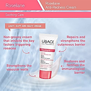 Uriage Roseliane Anti-Redness Face Cream 1.35 fl.oz. | Hydrating Moisturizer for Sensitive Skin Prone to Redness | Inhibits the Key Factors that Cause Rosacea, Soothes and Decrease Redness