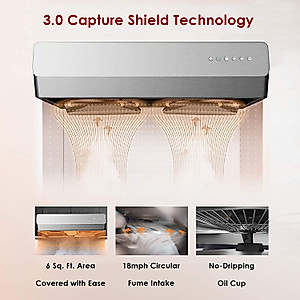 FOTILE Pixie Air UQS3001 30” Stainless Steel Under Cabinet Range Hood, 800 EQUIV. CFM Kitchen Over Stove Exhaust Vent with LED Lights Dual AC Motors and Mechanical Buttons