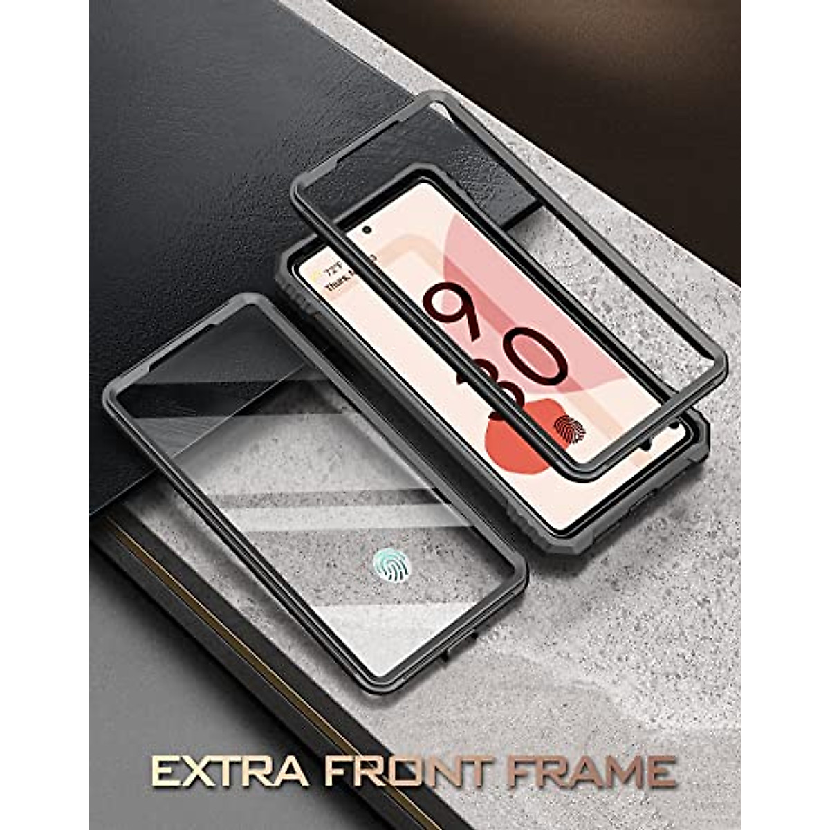 Poetic Revolution Case for Google Pixel 6 5G, Built-in Screen Protector Work with Fingerprint ID, Full Body Rugged Shockproof Protective Cover Case with Kickstand, Black