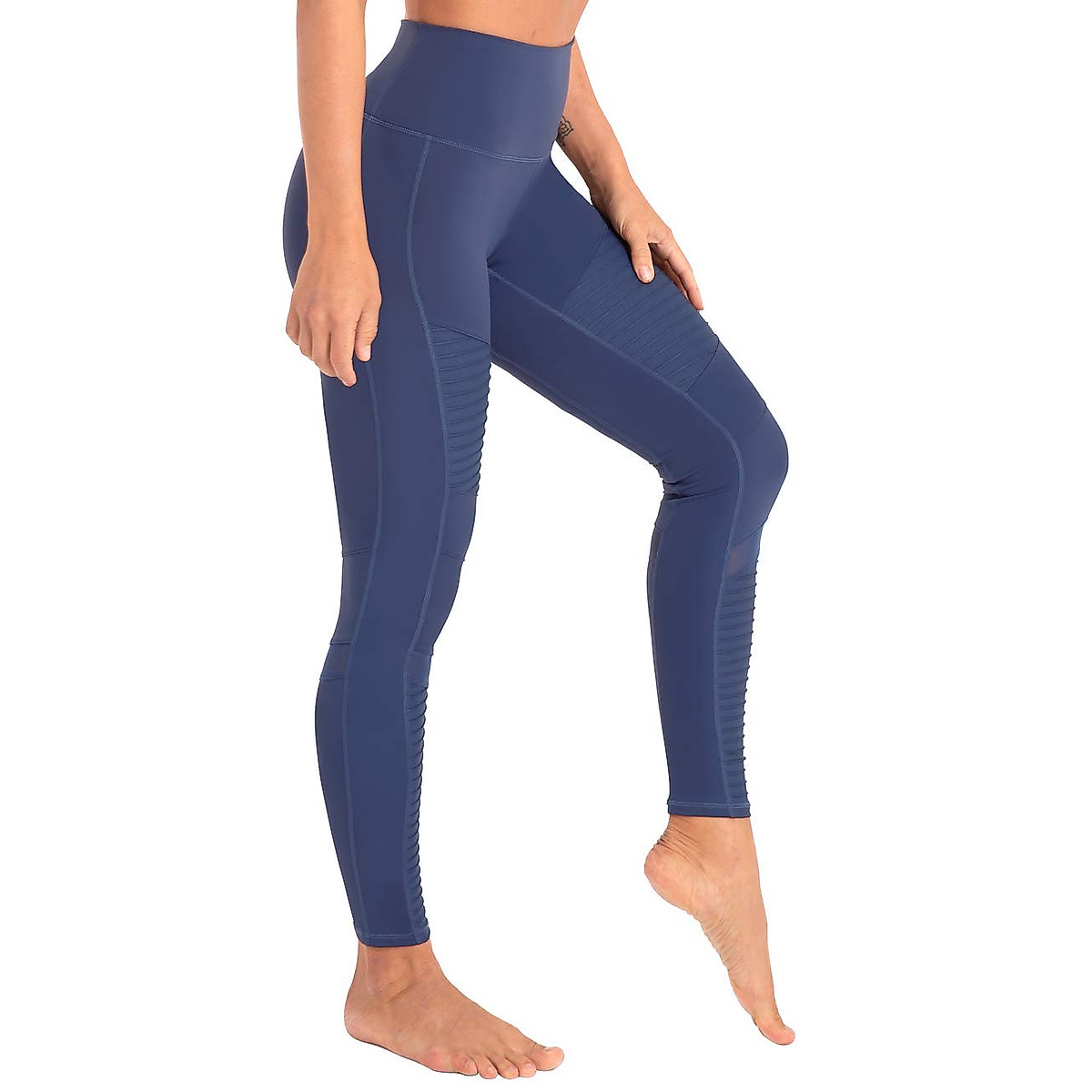 Hopgo Women's High Waist Moto Legging 4 Way Stretch Workout Leggings Gym Skinny Yoga Pants Starry Blue US M