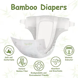 Aimisin Viscose from Bamboo Disposable Baby Diapers, Size 3 (19-30 Lbs) - 90 Count, Hypoallergenic for Sensitive Skin, Natural Soft Disposable Nappies for Infant