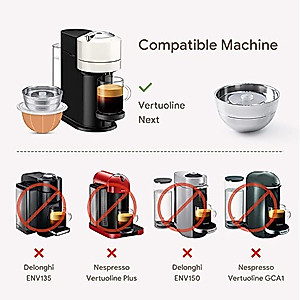 Stainless Steel Reusable Vertuo Capsule ONLY For VERTUOLINE NEXT+EMPTY Refillable Alumium VERTUOLINE Pods-80+150+230ml Each 2 Pcs + 1Pcs Coffee Capsule Tamper For Nespresso Vertuo Next Reusable Pods