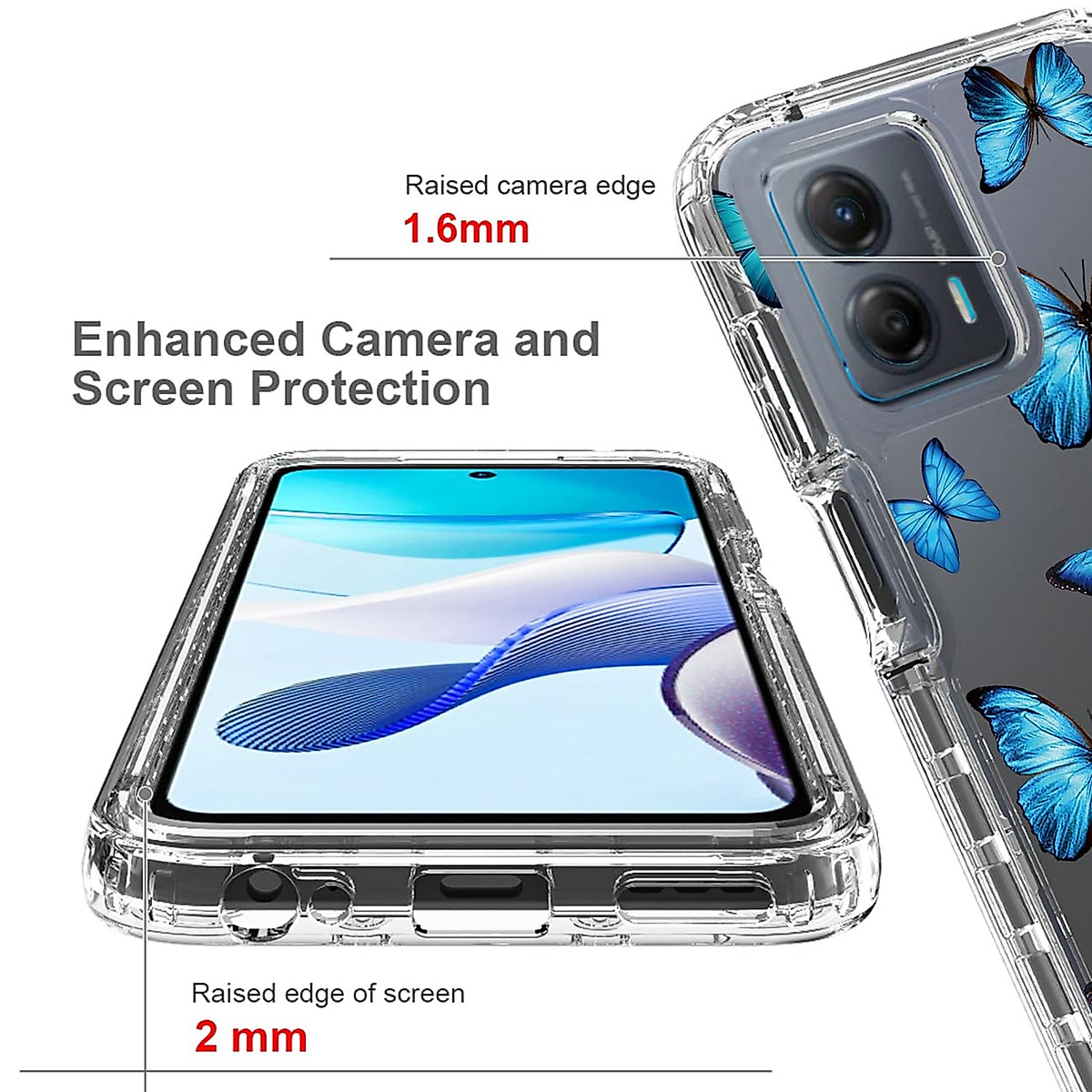 Sidande Case for Moto G 2023 Case, Motorola G 5G 2023 Case with Tempered Glass Screen Protector, Full Body Clear Floral TPU Slim Phone Protective Armor Cover for Motorola Moto G 5G 2023 (Butterfly)