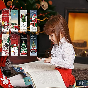 PRIMATCH 36 Pieces Cute Christmas Bookmarks for Women Men Kids Book Lovers, Double-Sided Holiday Bookmark Book Marker with Santa Snowman Design for Girs Boys Students Adult Xmas Gifts
