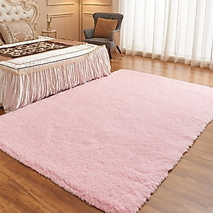 Arbosofe Pink Girls' Bedroom Rug, 5'X 8', Fluffy, Modern, Solid, Housewarming, Rectangular, Indoor, Girls' Themed, High Pile, Polyester Area Rug