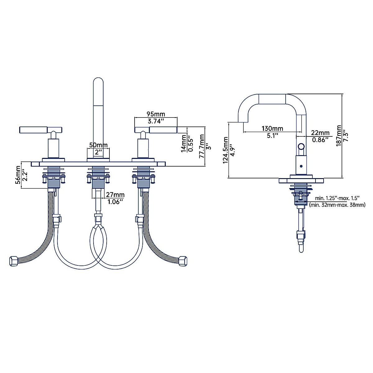 KPAIDA Bathroom Faucets, 3 Hole Bathroom Sink Faucet Brushed Nickel 8 inch Widespread Bathroom Faucet, 2 Handle Faucet for Bathroom Sink Vanity with Pop Up Drain