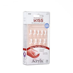 KISS Salon Acrylic, Press-On Nails, Nail glue included, Crush Hour', French, Petite Size, Squoval Shape, Includes 28 Nails, 2g Glue, 1 Manicure Stick, 1 Mini File