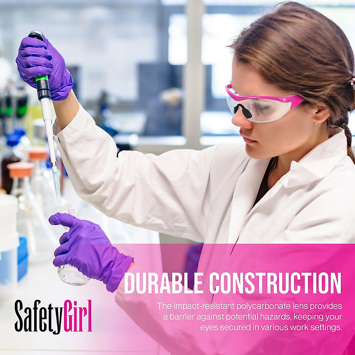 Safety Girl Navigator Safety Glasses | Safety Glasses for Women | Safety Glasses with Navigator | Anti-Scratch Glass | Pink Clear