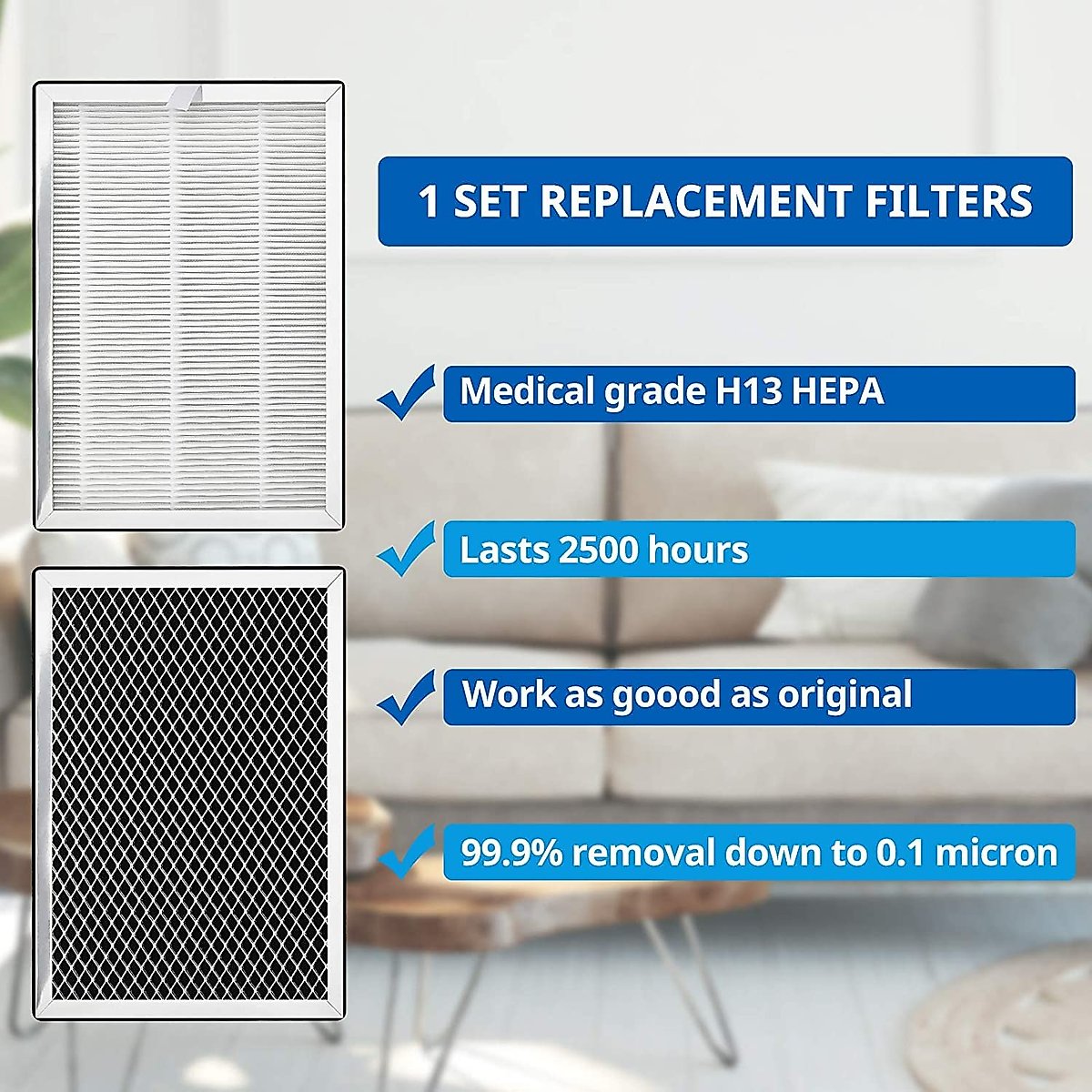 LINNIW 4 Pack MA-25 Replacement Filter Compatible with MA-25 3-in-1 Filters, True HEPA and Activated Carbon (2 Set, 4 Pack