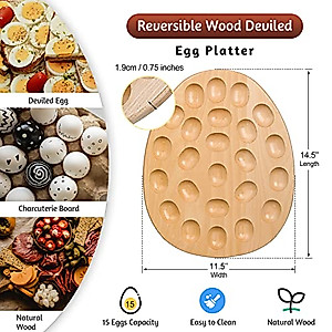 Reversible Wood Deviled Egg Platter and Charcuterie Board Thicken Size Egg Holder Countertop Refrigerator Egg Containers for Easter Egg Deviled Egg Board (Egg Shape)