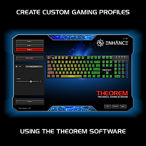 ENHANCE Mechanical Gaming Keyboard - Theorem Backlit LED RGB Gateron Blue Switches - Programmable Macros, Brushed Aluminum Metal, NKRO, Anti-Ghosting, Software Customization - 13 Lighting Effects