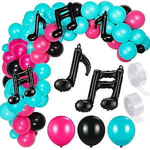 141 Pieces Music Birthday Party Decorations Includes Black Red Blue Musical Balloon Kit Garland Music Note Balloons for Boys and Girls Music Party Birthday Short Video Decor (Simple Style)