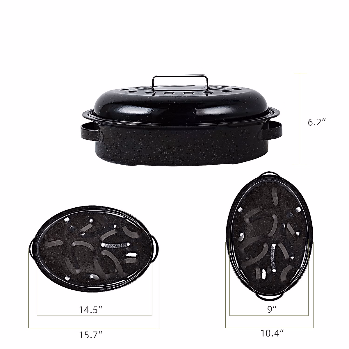 Letschef Roasting Pan 11Lb 15.7 inch Oval Enamel Oven Roaster Pan with Lid for Turkey Chicken Cookware PFOA free