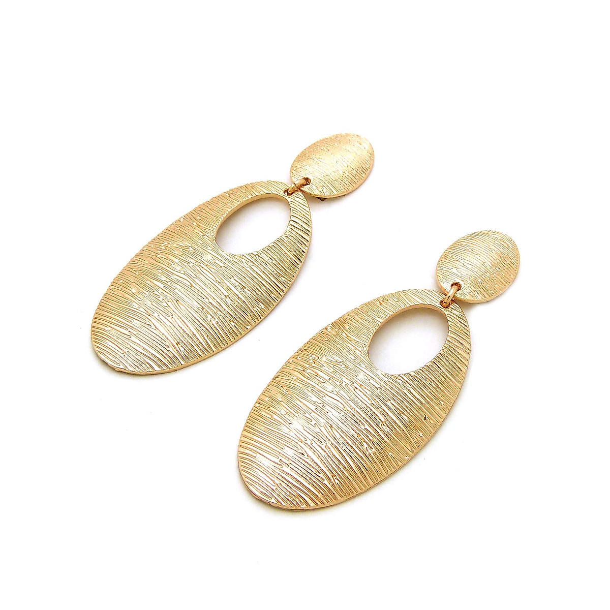 Women Oversize Geometric, Tear Drop, Hammered Statement Metal Clip on Earring Many Styles (Style B/Gold)