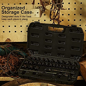 WIILDIS Impact Socket Set, 33-Piece, 3/8" Drive Socket Set with 72 Teeth Reversible Ratchet Wrench, CR-V, 6 Point, SAE/Metric, 5/16 Inch - 7/8 Inch, 6mm - 24mm, Mechanic Tool Kits for Men