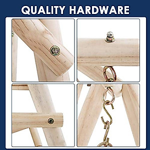 Wooden Porch Swing with Stand, 2-Seat Porch Swings Outdoor Log Patio Swing Chair, A-Frame Garden Swing Seat Outdoor Swing for Adults/Kids Patio Backyard Deck, Capacity 450 LBS, Natural Wood