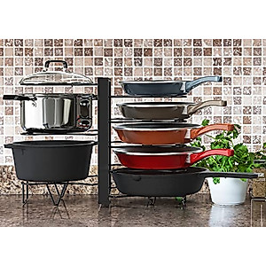 Simple Houseware Double Sided Height Adjustable Pan/Pot Organizer - 8 Compartments, Black