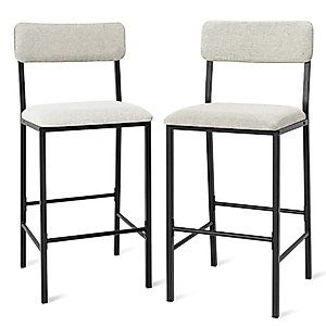 LAVIEVERT Bar Stools, Set of 2 Bar Chairs, Kitchen Island Chairs Counter Height Barstools with Soft Cushion & Backrest and Metal Footrests - Grey