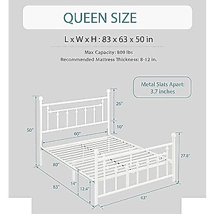 HOOMIC Queen Size Metal Platform Bed Frame/Victorian Style Iron-Art Headboard and Footboard / 14 Inches Mattress Foundation for Storage/No Box Spring Needed/Easy Assembly/Off-White