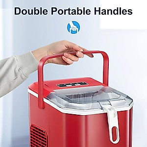 ZAFRO Ice Makers Countertop, 9 Cubes Ready in 6 Mins, Self-Cleaning Ice Machine with Detachable Double Handle and Anti-Hollowing Basket, 2 Size of Bullet Ice for Home Kitchen Office Bar Party, Red