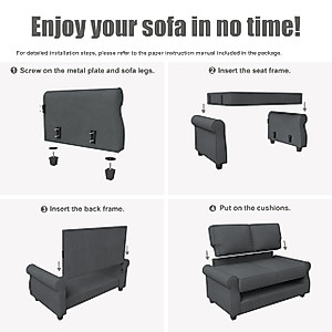 Yattem 56” Loveseat Sofa Couch: Modern Small Dark Gray Velvet Loveseat Sofa Couch - Small Space Saving Modern Upholstered 2 Seater Love Seat Sofa Couch for Living Room Bedroom Apartment Small Space