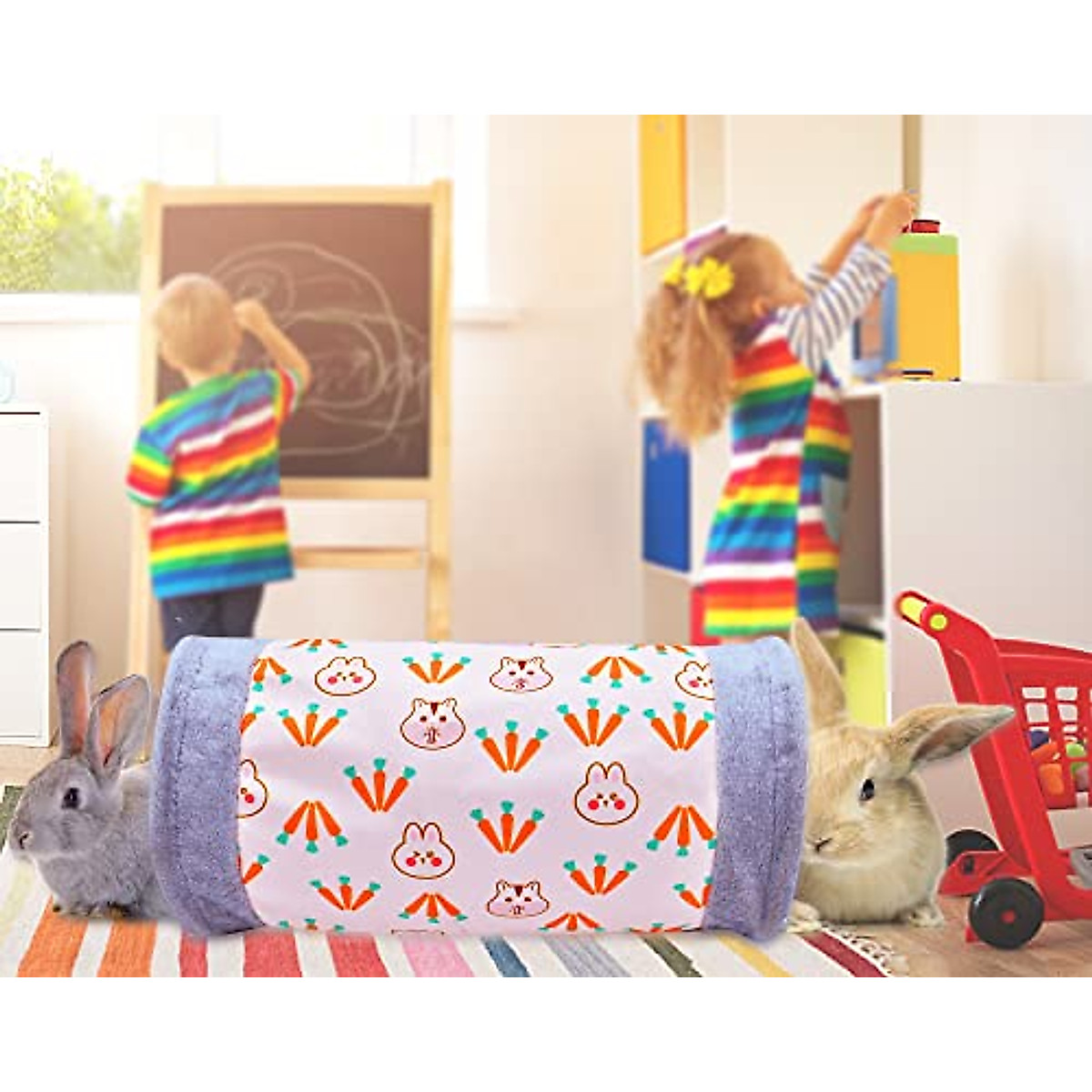 AFYHH Guinea-Pig Rabbit Tunnel-Tube Toys - Bunny Hamster Hideout Small Animal Activity Tunnels Hideaway Accessoies for Dwarf Rabbits Guinea Pigs Kitty (Pink)