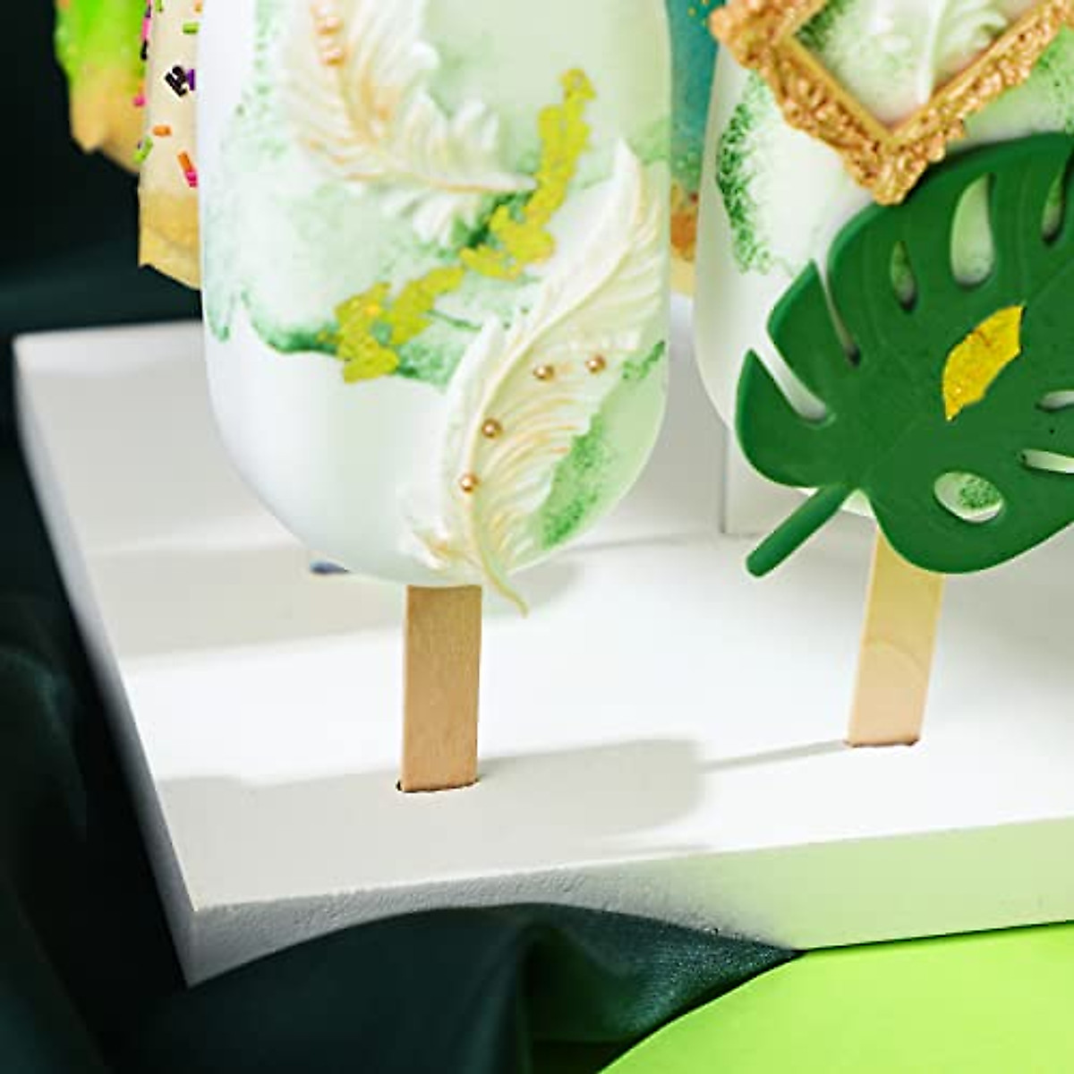 2 Pcs Cakesicle Stand Display 12 Count Candy Sticks Wooden Holder Rectangle Rustic Cake Stands for Dessert Table Ice Cream Lollipop Holder for Wedding Baby Shower Birthday Party(White)